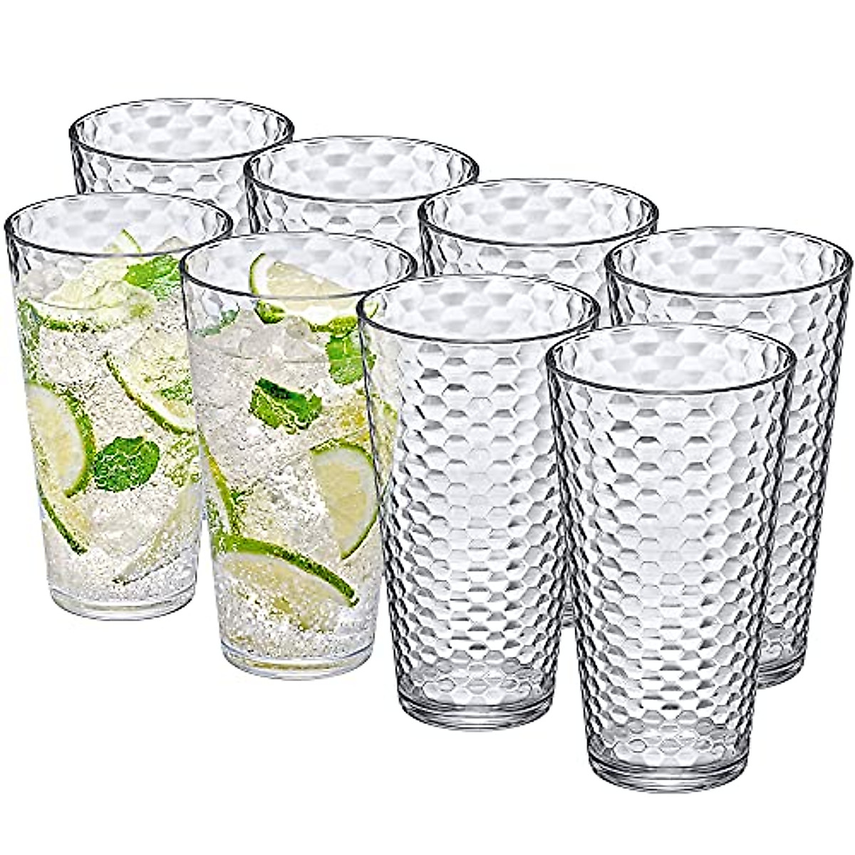 Amazing Abby - Snowflake - 24-Ounce Plastic Tumblers (Set of 8), Plastic Drinking Glasses, All-Clear High-Balls, Reusable Plastic Cups, Stackable, BPA-Free, Shatter-Proof, Dishwasher-Safe