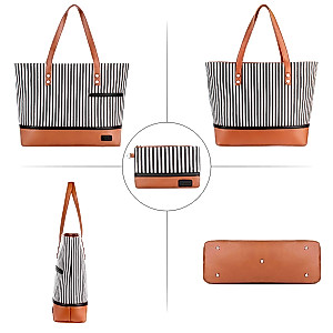 Laptop Tote Bag for Women Large Canvas Womens Briefcase Waterproof Computer Bag Work Bags for Women Fits 15.6 inch Laptop (Brown)