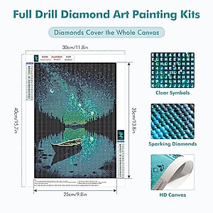 MOGTAA Starry Night Diamond Art Painting Kits for Adults, Canoe Lake Moon Diamond Painting Kits for Beginners, DIY 5D Diamond Dots Kits Landscape Gem Craft for Home Art Decor 12x16 inch