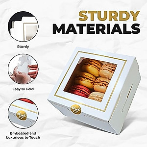 Mint Living 30pcs 4x4x2.5 Inches White Bakery Boxes with Window Small Treat boxes for Cupcakes Cookie boxes Desserts Donuts Pastry, Mini Cake box, Party Favors, Gift Box, Gold Bakery box