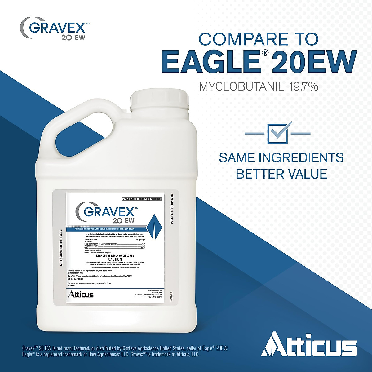 Gravex 20 EW (1 GAL) Fungicide by Atticus (Compare to Eagle 20EW) - Myclobutanil 19.7% Systemic Fungus Control for Lawns, Landscapes, and Greenhouses…