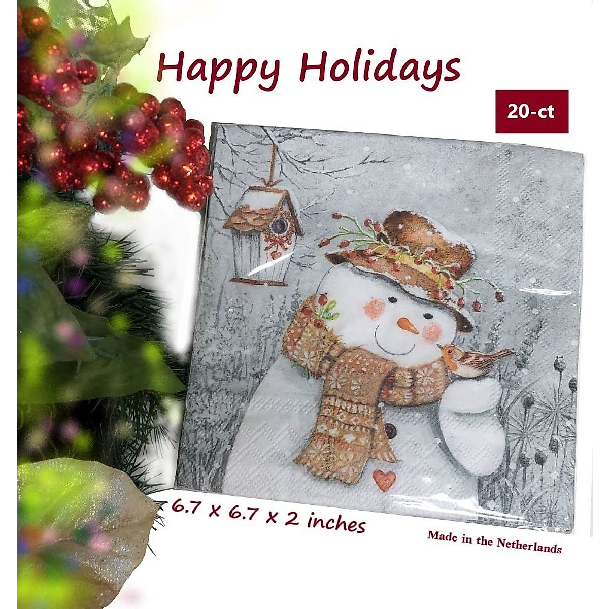 20-ct 13x13 Christmas Napkins with Snowman Napkins Christmas Paper Napkins Christmas Napkins Paper Christmas Cocktail Napkins Thanksgiving Napkins Decorative Decoupage Bird Winter Napkins