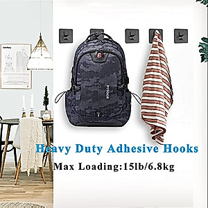 Fotosnow Black Adhesive Towel Hooks Heavy Duty Stick on Wall Hooks Shower Hooks for Bathroom Kitchen Door-4 Packs