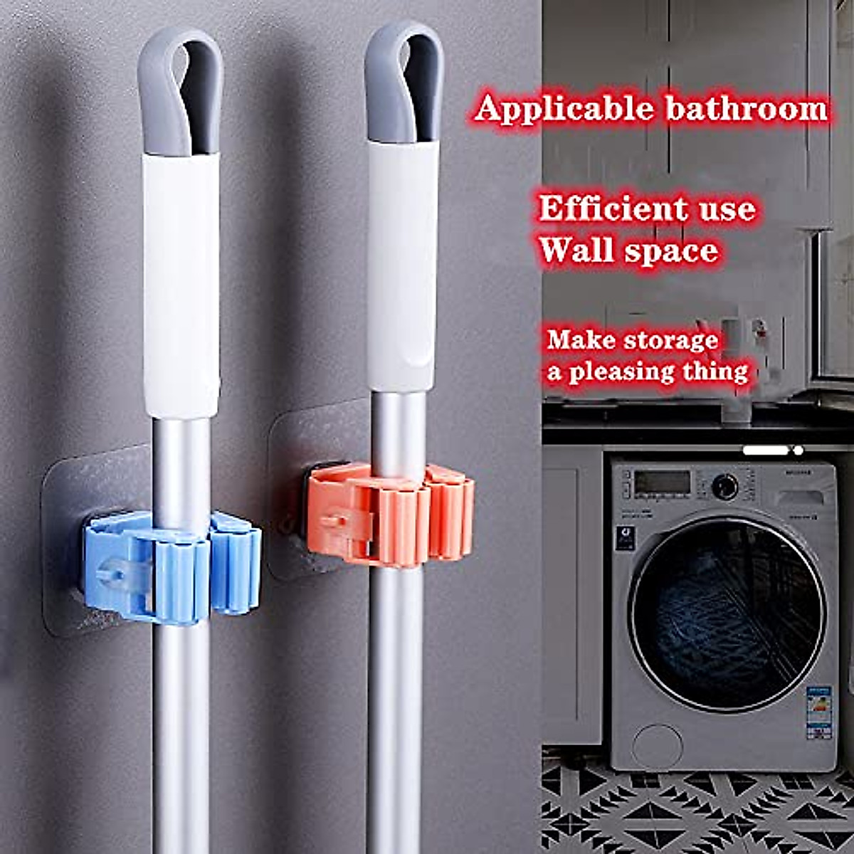 ZRFAMILY 4 Pack No Hole Hanging mop Rack, Bathroom mop Hook, Bathroom Hook, Broom Rack, Card Holder, mop Clip