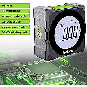 Digital Angle Finder, Tadeto Digital Level Inclinometer Protractor Laser Level 3 in 1 Magnetic IP54 Waterproof Angle Gauge with Large LCD Screen Backlight Type-C Fast Charging