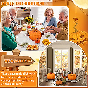 Uiifan 54 oz Ceramic Pumpkin Pot Pumpkin Soup Bowl Baking Pumpkin Bowls Pumpkin Casserole Dish with Lid Double Ear Pumpkin Cookware for Cooking Bakeware Home Halloween Thanksgiving, Oven Safe Orange