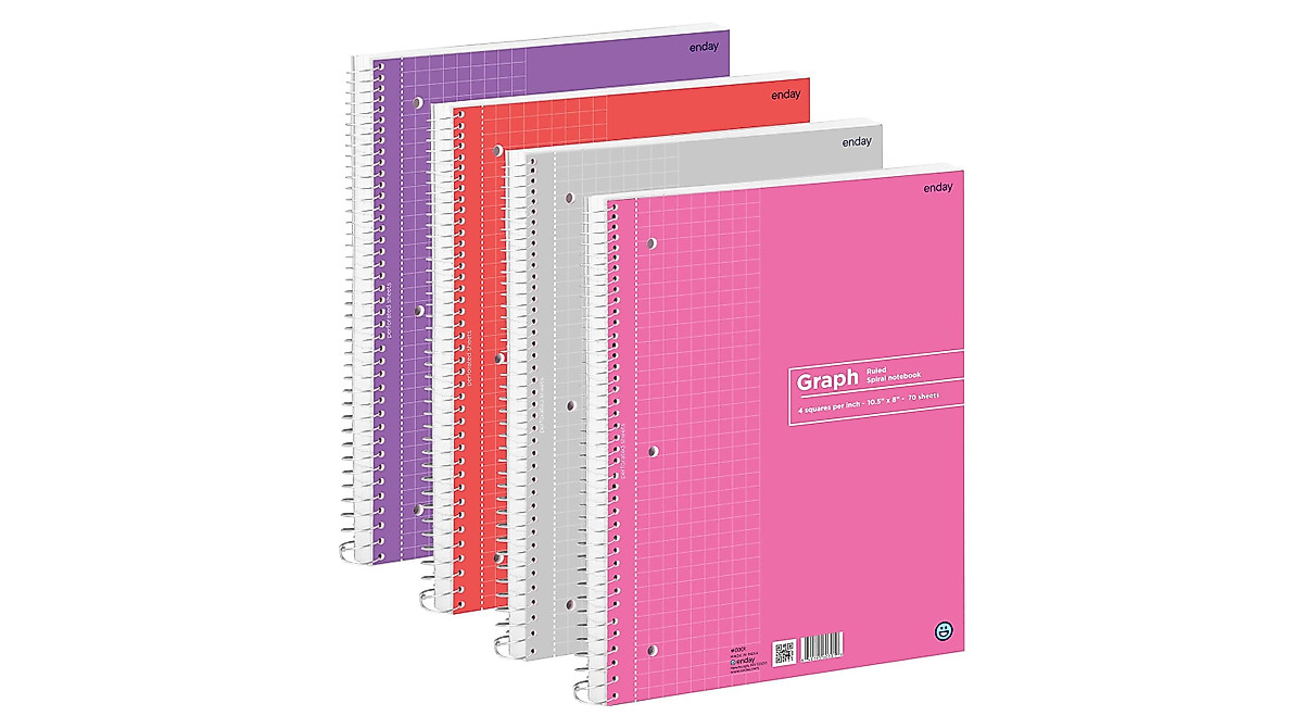 Emraw Quad Ruled Graph Notebook Pack of 4 - Spiral, Durable & Portable