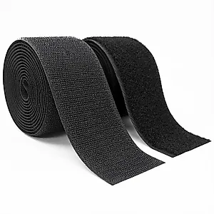Matenf Sew On Hook and Loop Strips, 2 Inch Wide, Easy to Sew, Excellent Grip, Non-Adhesive, Interlocking Tape, Hook & Loop Tape for Clothing Sewing Crafts and DIY Projects, Each Roll 2'' x 6', Black