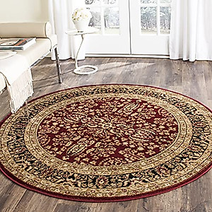 SAFAVIEH Lyndhurst Collection Area Rug - 10' Round, Red & Black, Traditional Oriental Design, Non-Shedding & Easy Care, Ideal for High Traffic Areas in Living Room, Bedroom (LNH214A)