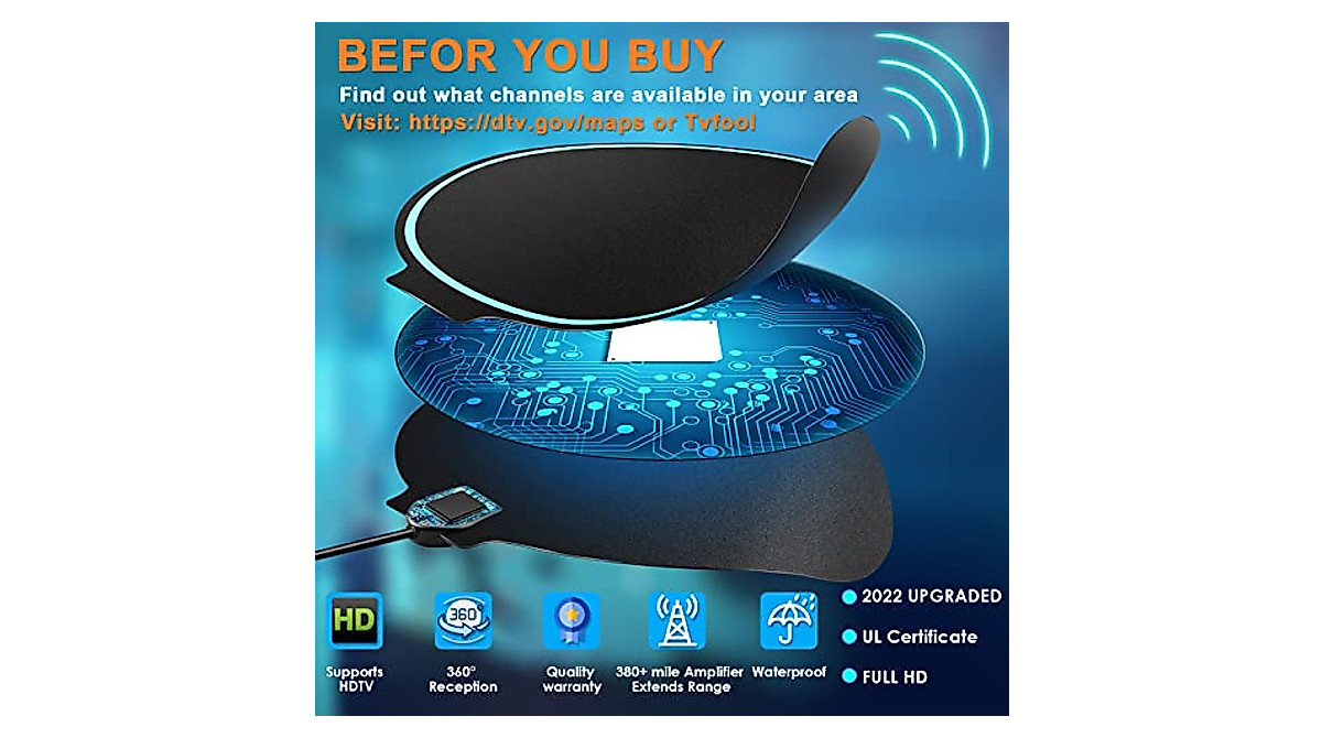 Long Range HDTV Antenna with 380 Miles Support 4K & HD Channels
