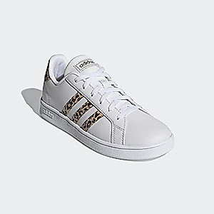 adidas Grand Court Sneaker, White/White/White/Champagne Metallic, 2 US Unisex Little Kid