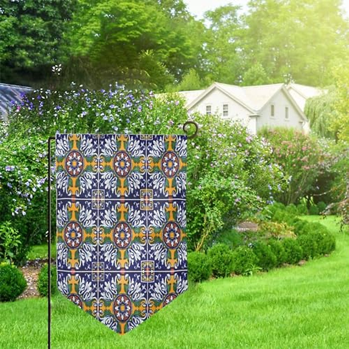 Mexican Talavera Tile Pattern Premium Garden Flags - Garden Decoration Flags/Yard Decoration Flags/Outdoor Garden Flags/Two Shapes Available