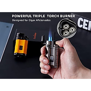 Castelar Torch Lighter Triple Jet Flame Refillable Butane Lighter with Punch Rest Holder - Butane Not Included (Gunmetal)