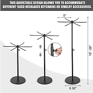 bjewego Rotating Keychain Display Stand - Height-adjustable Black Metal Jewelry Organizer - Long Necklace Display Stand with 6 Hook - Easy Clean, Scratch-resistant Display Racks for Craft Shows