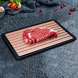 Premium Ultra Fast Defrosting Tray for Frozen Meat, Miracle Thaw Defrosting Tray, Extra Thick Meat Defroster Tray for Quick Thawing, Rose Gold Defrosting Plate Board with Sturdy Water Drip Tray