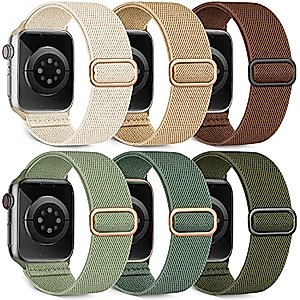 Enjoyselfhub Stretchy Solo Loop Compatible with Apple Watch Band 38mm 40mm 42mm 41mm 44mm 45mm, 6 Pack Nylon Sport iWatch Wristband for Apple Watch Series 8 7 6 5 4 3 2 1 SE Women Men, 38mm Brown