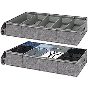 punemi 2 Pack Underbed Storage& 2 Pack Under the Bed Clothes Storage Bin, Linen Foldable Profile Stackable Storage Drawer Organizer Bins Box for Blanket Shoe Toy