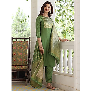 Vaamsi Women's Poly Silk Solid Kurta Pant and Dupatta Set (PKSKD1109_3XL_Green)