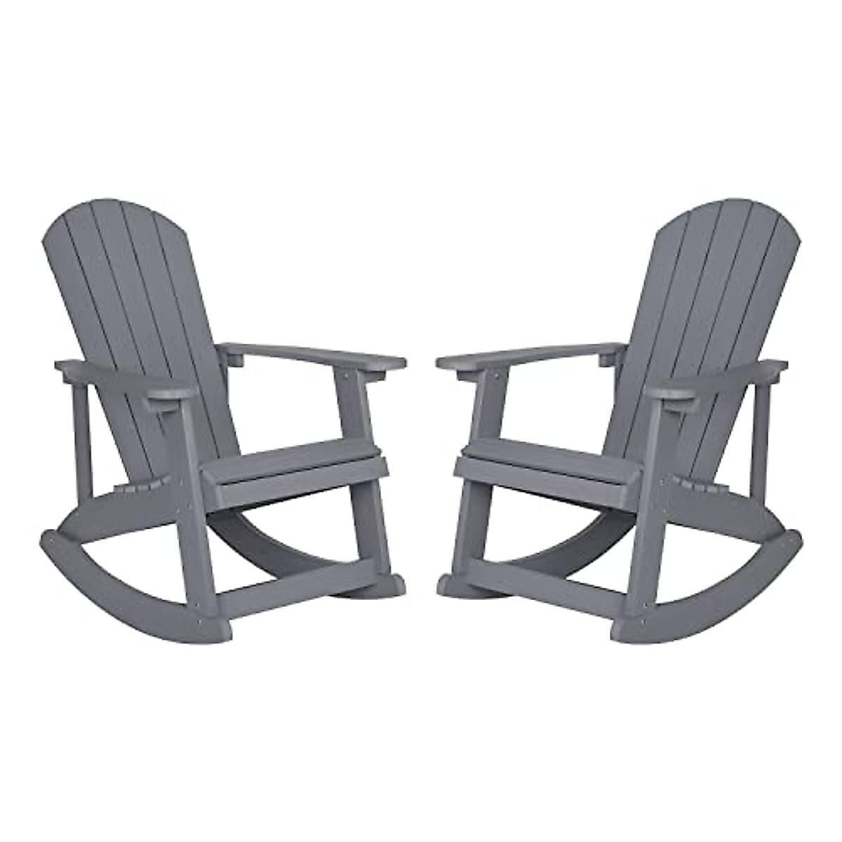Flash Furniture Savannah Poly Resin Wood Adirondack Rocking Chair - All Weather Gray Polystyrene - Stainless Steel Hardware - Set of 2