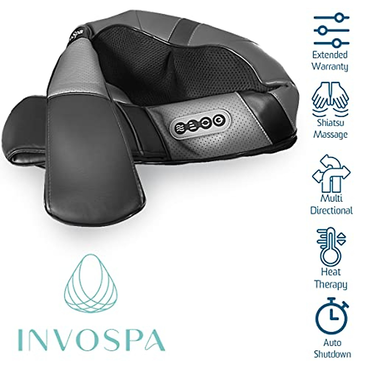 InvoSpa Shiatsu Back Shoulder and Neck Massager with Heat - Deep Tissue Kneading Pillow Massage - Back Massager, Shoulder Massager, Electric Full Body Massager Gift - Massagers for Neck and Back