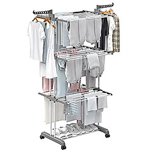 Winyousk [2023 Quality Upgrade Clothes Drying Rack, Movable 4-Tier Laundry Rack, Drying Rack Clothing with Casters Drying Clothes for Indoor/Outdoor, 67''H x 19''W x 30''L