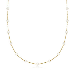 RS Pure by Ross-Simons 3-3.5mm Cultured Pearl Station Necklace in 14kt Yellow Gold. 16 inches