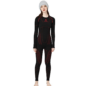 SEARIPE Women Thermal Underwear, Ski Base Layer - Long Sleeve Compression Tops & Long Johns Bottom Sets Quick Drying (SE111,W-BK,XS)
