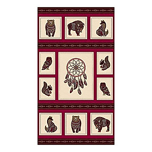 Northcott Great Plains Spirit Animals Panel 24in Red Multi Quilt Fabric