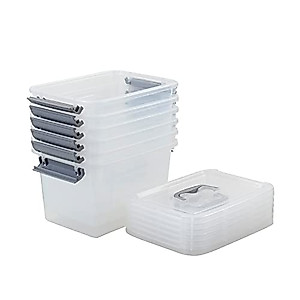 CadineUS 6 pack 5 Liter Clear Plastic Storage Bin, Plastic Boxes with Lids