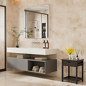 WTZ Nightstand, End Table, Bamboo Night Stand Bedside Table, Side Table with Drawer for Bedroom, Living Room, Lounge, Space Saving, Easy Assembly, NS-538 Black (1, Black)