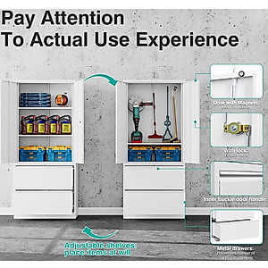 SISESOL Metal Storage Cabinet with Drawers, 71" File Cabinets for Home Office, Locking Steel Storage Cabinet with Doors and Shelves for Home, Office, Warehouse, Garage, School (White, 2 Drawers)