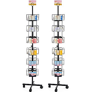 GlikCeil 2 Pcs Rotating Greeting Card Rack 24 Pocket 6 Tier Metal Greeting Card Display Rack Fit 5" x 7" Cards Stand Spinning Postcard Greeting Card Holder for Grocery Retail Thrift Convenience Store