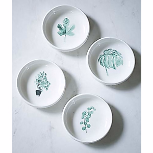 Set of 4 Ceramic Jewelry Dish, Ring Holder or Trinket Dish Holder with decorative plant design - bathroom decor, Stackable Round key holder, jewelry organizer that fits home decor- Cedar and Ink