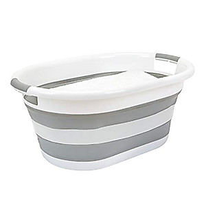 Simplify Collapsible Laundry Basket | Portable | Space Saver Storage | Hold 2 Loads | Store Under the Bed or Closet | Good for Kids | Dorm | Bedroom | Large | White/Grey