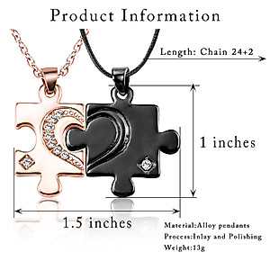 VGWON Couples Diamond Encrusted Puzzle Necklaces, Matching Couples Necklace for Him Her, Romantic Gift for Boyfriend Girlfriend Husband Wife, Valentine's Day Birthday Anniversary Christmas Gift