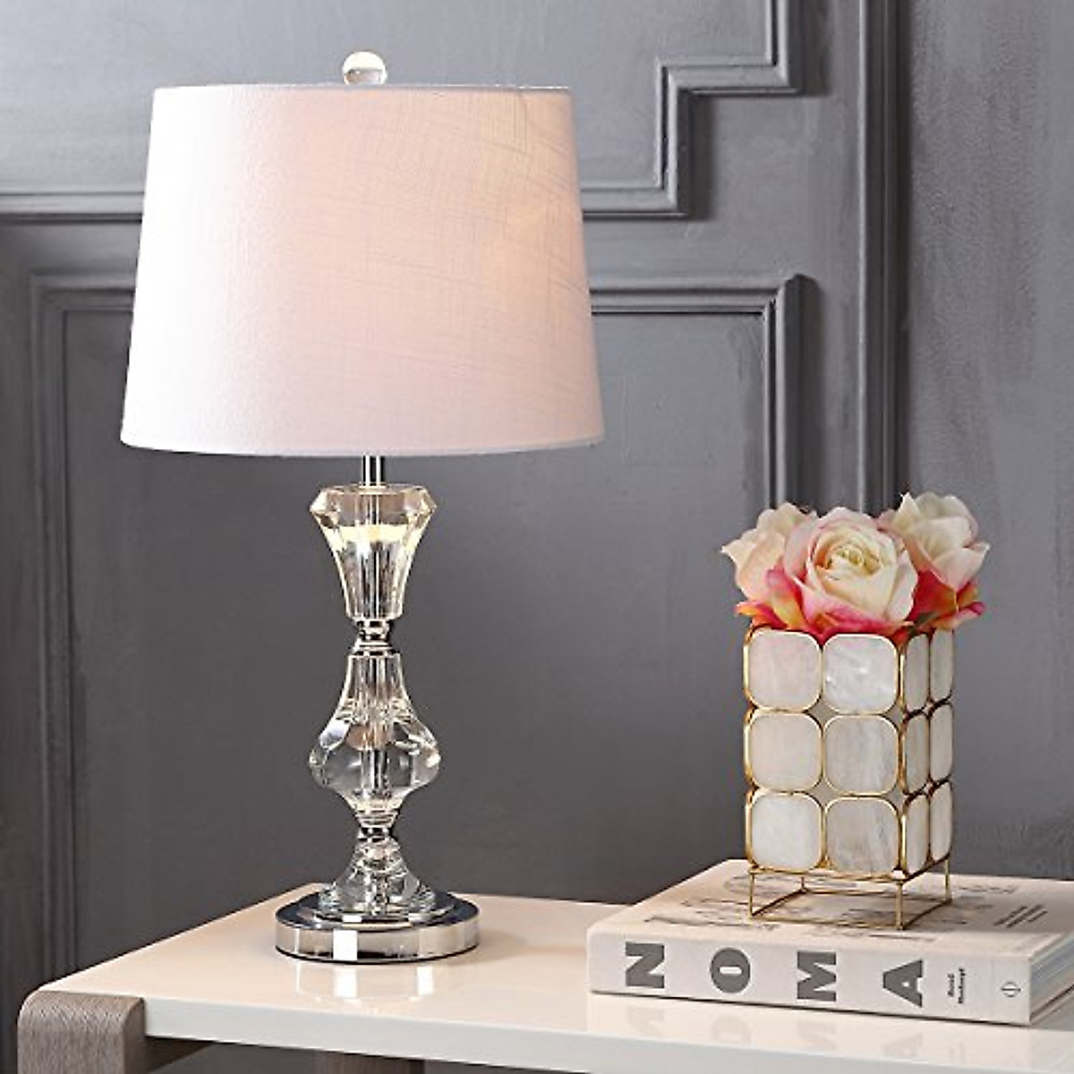 JONATHAN Y JYL2040A Riley 25" Crystal LED Table Lamp Transitional Glam Contemporary Bedside Desk Nightstand Lamp for Bedroom Living Room Office College Bookcase LED Bulb Included, Clear