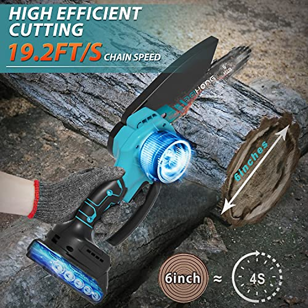 BEI & HONG Mini Chainsaw 6-Inch with 2 Batteries, Cordless Power Chain Saws with Security Lock, Handheld Small Chainsaw for Wood Cutting Tree Trimming （2023 upgrade）