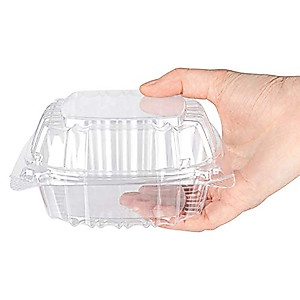 Disposable Plastic To Go Containers with Clear Lids (50 Pack) Fancy Hinged Top Square Clamshell Food Boxes for Take Out, Home Party Togo Clam Shell Box to Carry Cake, Dessert, Small Sandwich
