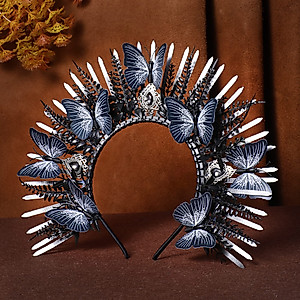 COSUCOS Halo Crown Headpiece Goddess - Black Spiked Zip Tie Headwear Gothic Crowns Queen Festival Headband for Women Wedding Photoshoot Cosplay Butterfly Accessories Pageant Costume