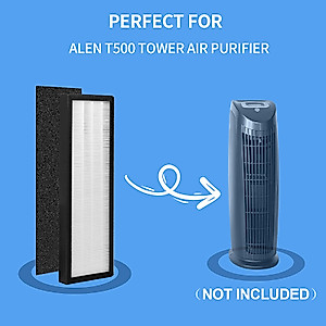 VALZONE 2 Pack TF60 True HEPA Replacement Filter Compatible with T500 Air Purifier with 4 Extra Carbon Pre-Filters