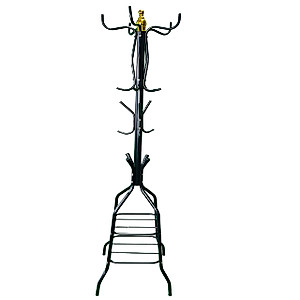 ANAMPION Coat Rack Free Standing Entryway Metal Coat and Hat Hanger Organizer Stand With 20 Hooks Hall Tree stand with 2 shelves Umbrella Tree Stand Black…