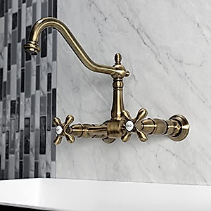 Kingston Brass Heritage 8-Inch Centerset Wall Mount Kitchen Faucet, Antique Brass