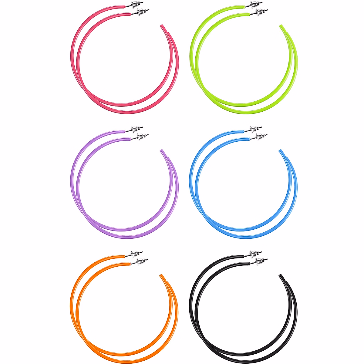 Hicarer 6 Pairs Neon Hoops Earrings Women Color Hoop Earrings Large Drop Earrings 80s Retro Party Accessory for Female Gifts