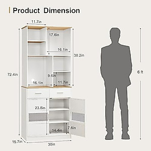 VECELO 72" Tall Kitchen Pantry Storage Cabinet with Doors & Shelves & 2 Drawers Freestanding Buffet Hutch with | Microwave Stand | Cupboard for Dining Room