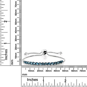 Gem Stone King 925 Sterling Silver London Blue Topaz Tennis Bracelet For Women (1.50 Cttw, Gemstone Birthstone, Fully Adjustable Up to 9 Inch)