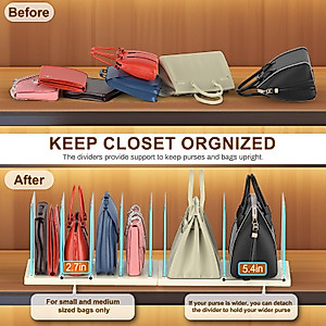 SHILFID Purse Organizer for Closet,2-Pack Shelf Divider for Closet,Bag Organizer Closet,Handbag Storage Organizer,Clear Frosted Plastic Shelf Dividers with 4 Slots for Clutches, Wallets