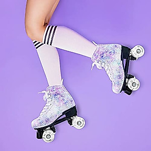 Nattork Roller Skates for Women with Glitter Leather High-top Double Row Rollerskates, Unisex-Adult Derby Skate for Beginner,Fast Braking Rink Skates