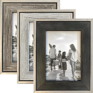 Tasse Verre 8x10 Rustic Picture Frames - (3-Pack)- Distressed Farmhouse Decor Industrial Style - Ready to Hang or Stand-Up Galvanized Vintage Metal Look w/Wood Insert.