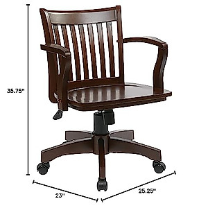 OSP Home Furnishings Deluxe Wood Banker's Desk Chair with Adjustable Height, Locking Tilt, and Heavy Duty Base, Espresso