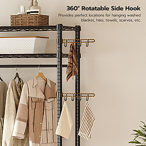 HOOBRO Heavy-Duty Clothes Rack, Freestanding 6-Tier Closet Organizer, Metal Clothing Rack with Shelves and Hanger Rods, Multi-Functional Bedroom Garment Rack, Max Load 800 lb, Black BK03LY01